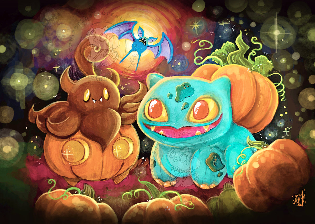 "Pumpkin Pokemon" Original Fan Art Fine Art Print by Scribble Creature – ScribbleCreatures