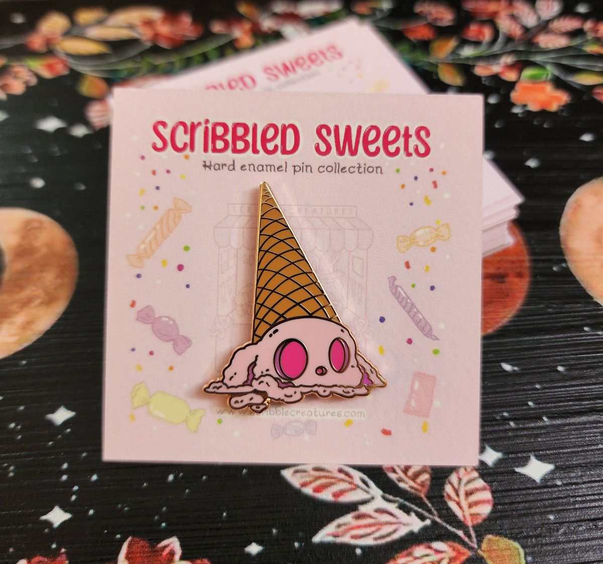 "Melted Pup-kin" 1.5" Enamel Pin by Scribble Creatures – ScribbleCreatures