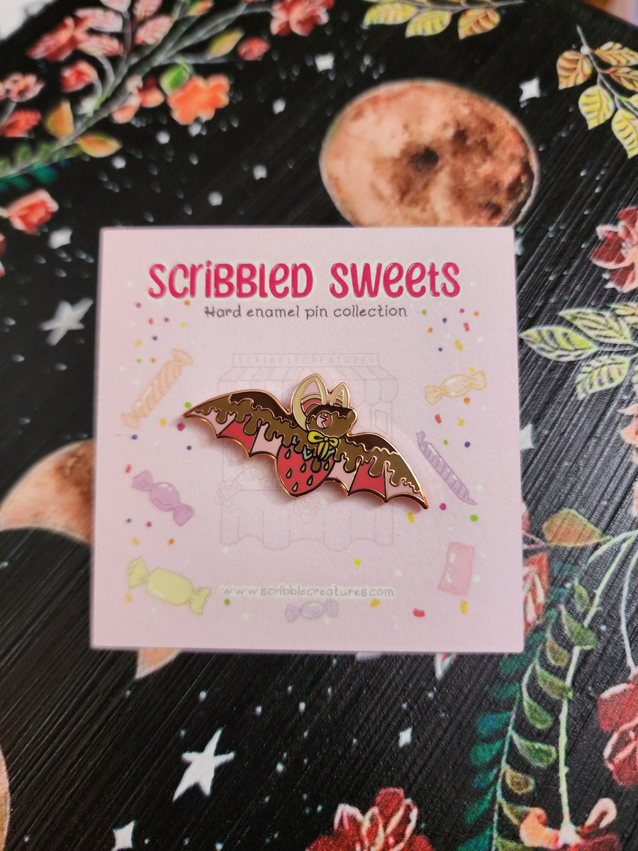 "Choco-covered Fruit Bat" 1.5" Enamel Pin by Scribble Creatures – ScribbleCreatures